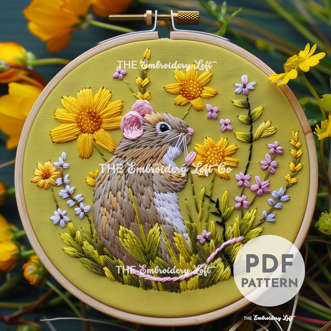 Garden Mouse Hand Embroidery Pattern, Mouse Pattern, Cute Mouse Pattern ...