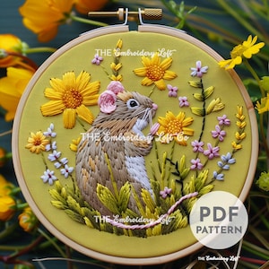 Garden Mouse Hand Embroidery Pattern, Mouse Pattern, Cute Mouse Pattern ...