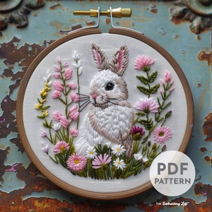 Floral Bunny Hand Embroidery Pattern, Easter Bunny Embroidery, Easter ...