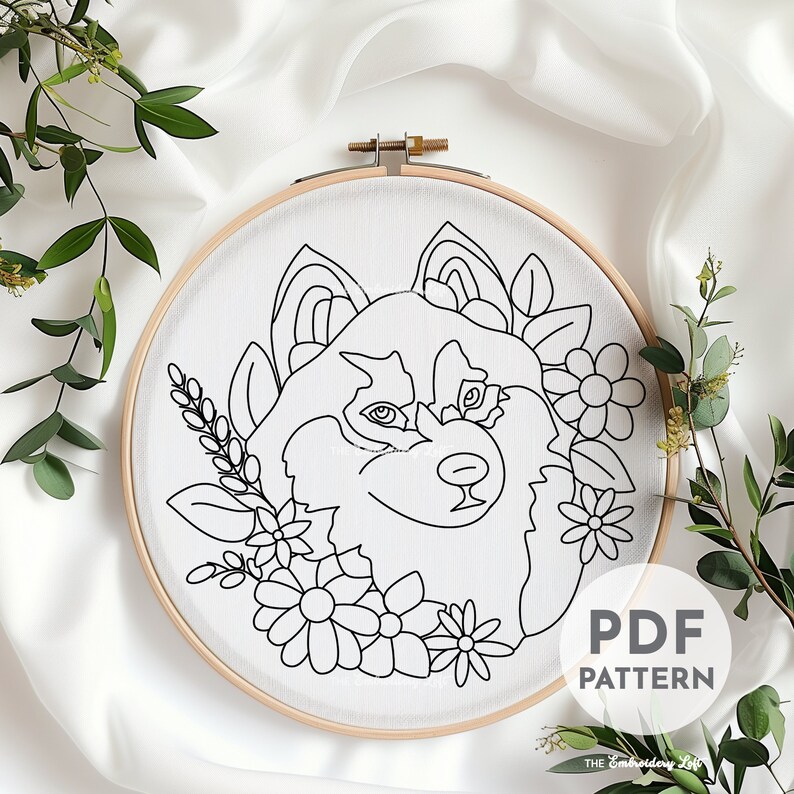 Husky Hand Embroidery Pattern, Siberian Husky Dog, Dog Embroidery, Pet ...