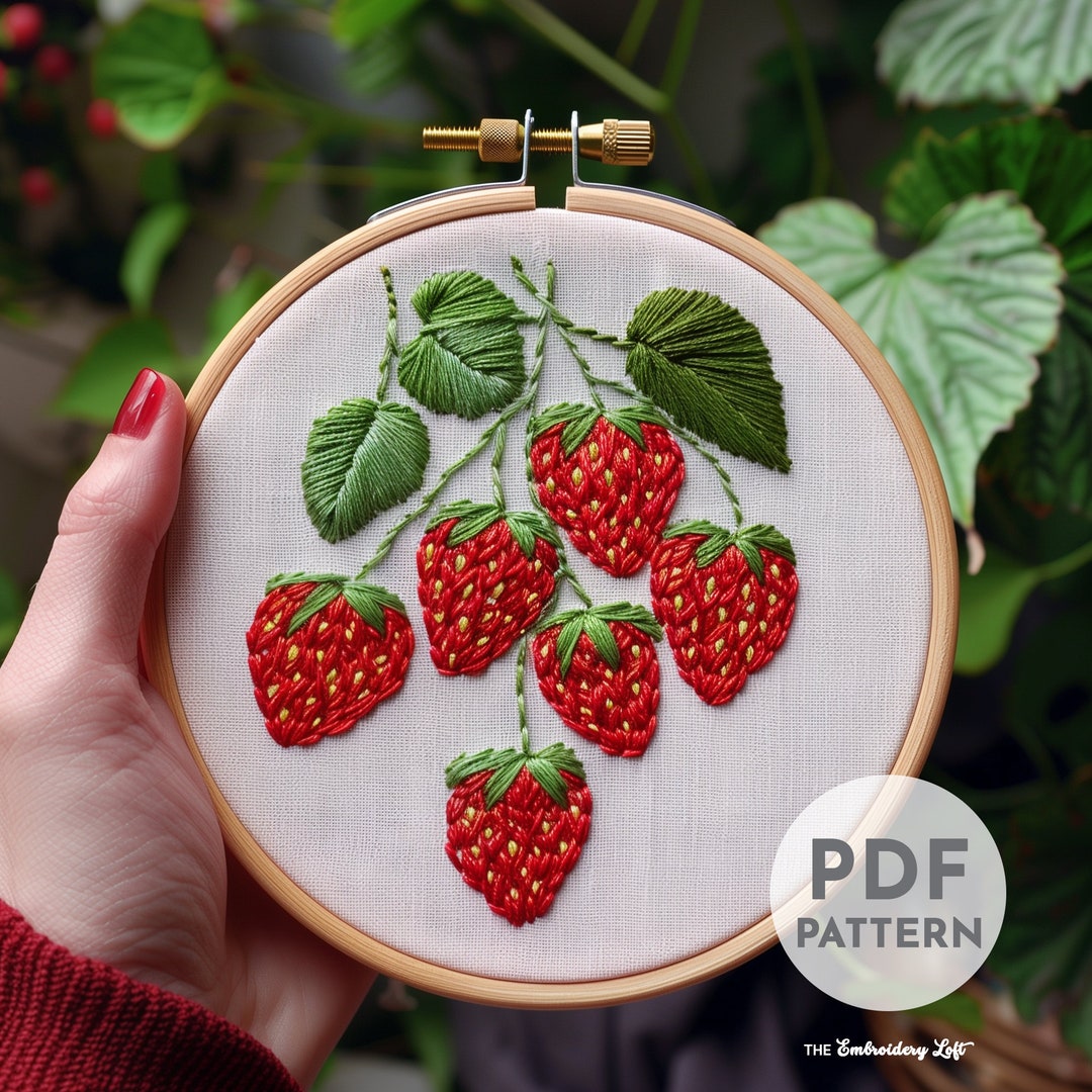 Sweet Strawberries Hand Embroidery Pattern, Strawberries Pattern ...