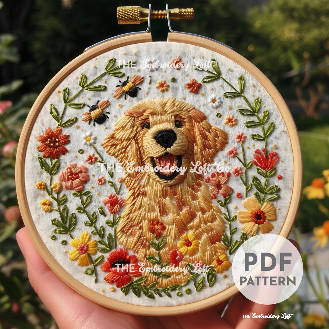 Golden Retriever Hand Embroidery Pattern, Dog Embroidery, Pet ...