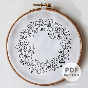 Pink Floral Wreath Hand Embroidery Pattern, Pink Flower Design, Pink ...