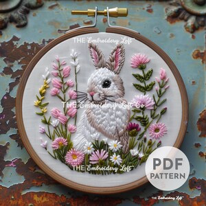 Floral Bunny Hand Embroidery Pattern, Easter Bunny Embroidery, Easter ...
