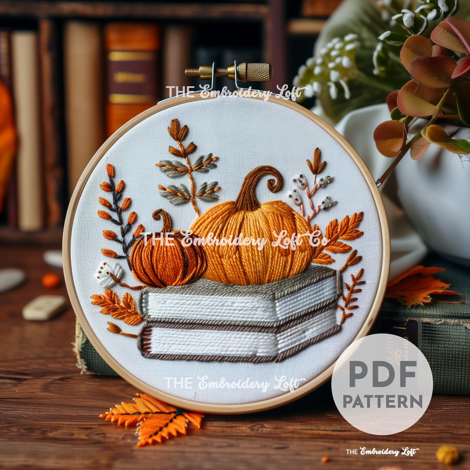 Autumn Books Hand Embroidery Pattern, Autumn Embroidery Pattern ...