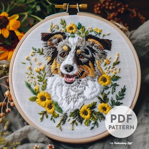 Australian Shepherd Hand Embroidery Pattern, Aussie Dog Embroidery, Pet ...
