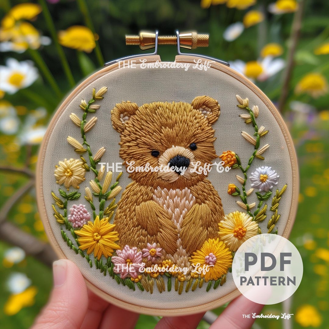 Baby Bear Hand Embroidery Pattern, Nursery Embroidery, Bear Cub Pattern ...