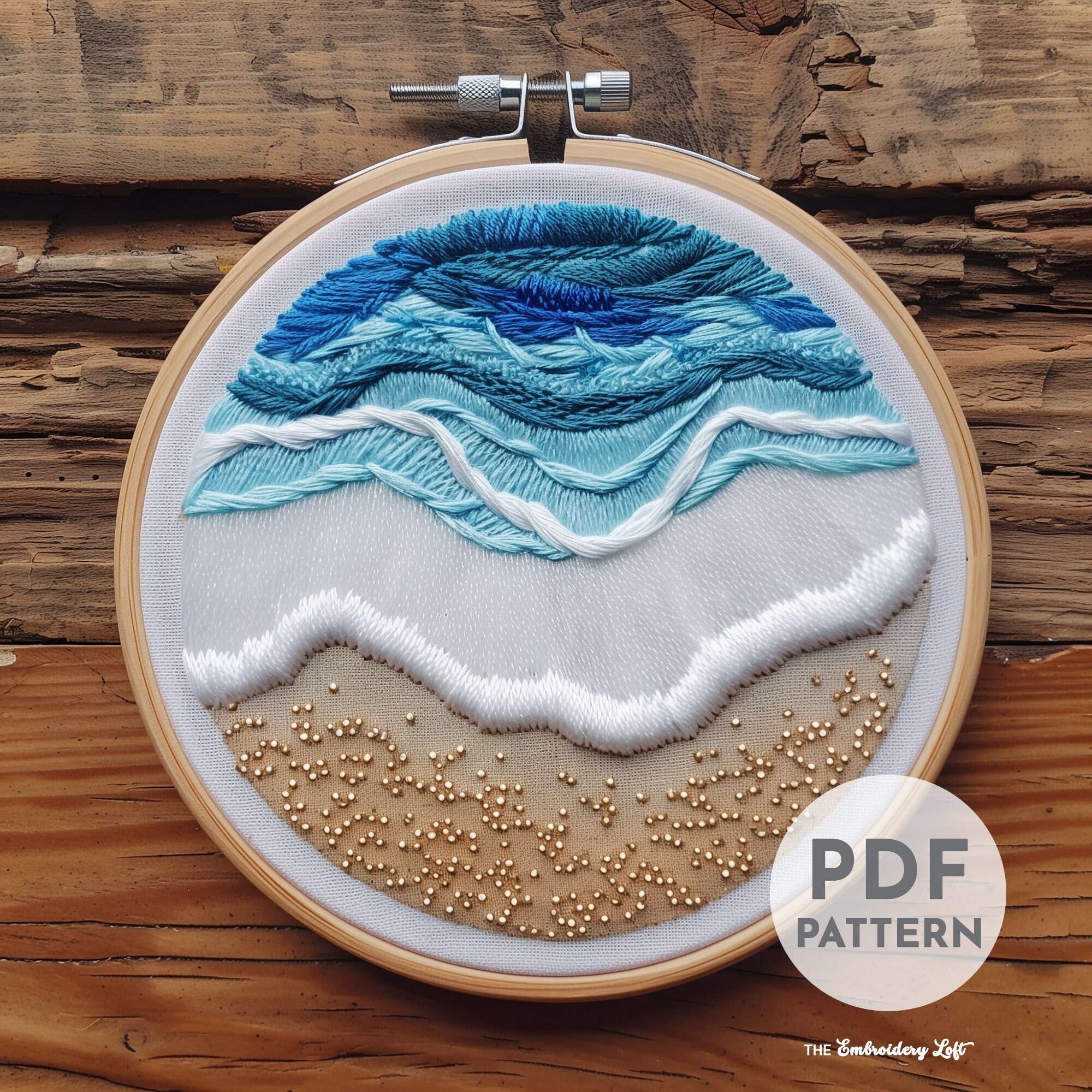 Ocean Waves Hand Embroidery Pattern, Beach Embroidery Pattern, Ocean ...