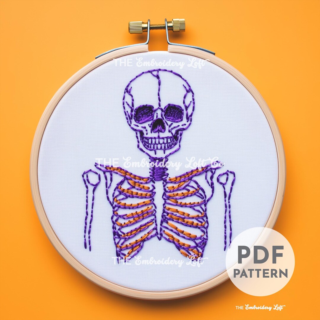 Retro Skeleton Hand Embroidery Pattern, Skeleton Embroidery, Skull ...