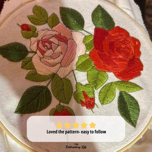 Roses Hand Embroidery Pattern, Red Roses Embroidery Pattern, Roses ...