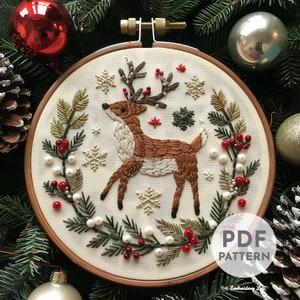 Floral Reindeer Hand Embroidery Pattern, Christmas Reindeer, Christmas ...