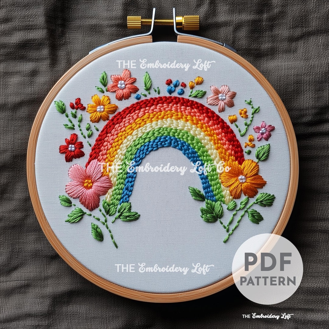 Floral Rainbow Hand Embroidery Pattern, Rainbow Embroidery, Rainbow ...