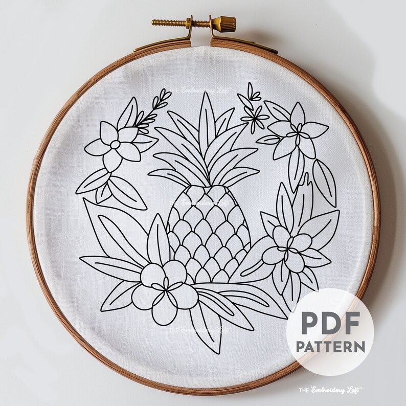 Pineapple Hand Embroidery Pattern, Tropical Embroidery, Pineapple ...