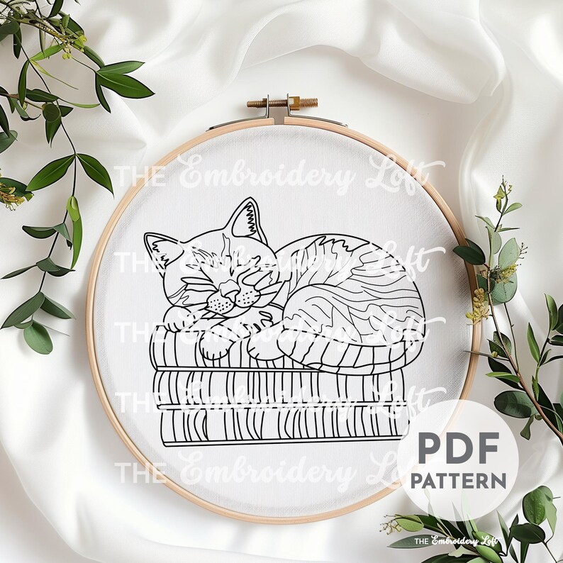 Sleeping Tabby Hand Embroidery Pattern, Tabby Cat Design, Cat ...