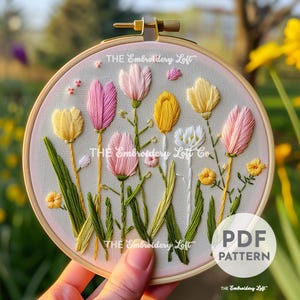 Colorful Tulips Hand Embroidery Pattern, Tulip Pattern, Tulip ...