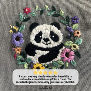 Panda Hand Embroidery Pattern, Floral Panda, Cute Panda Design, Panda ...