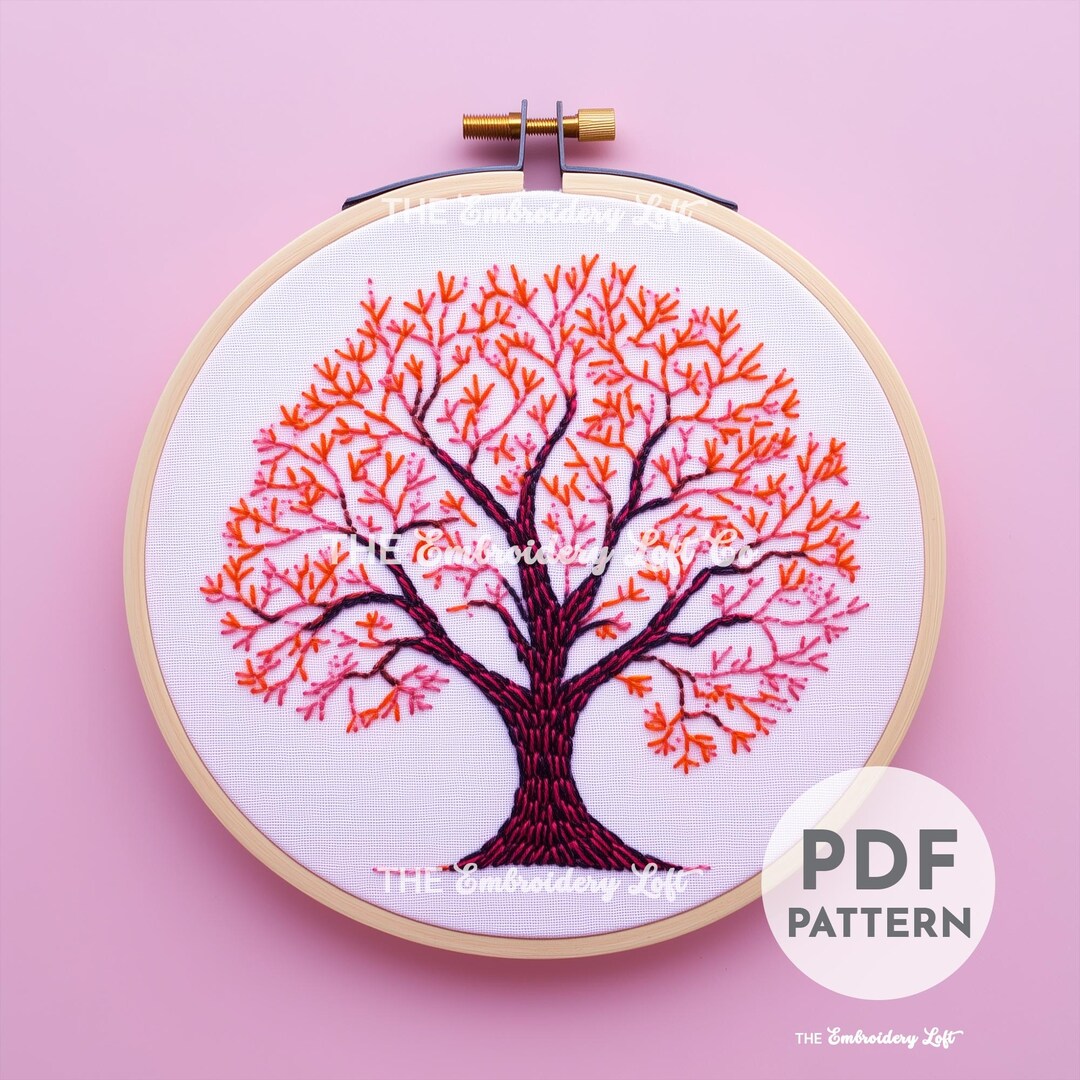 Retro Autumn Tree Hand Embroidery Pattern, Autumn Embroidery Pattern, Tree Embroidery, Hand ...