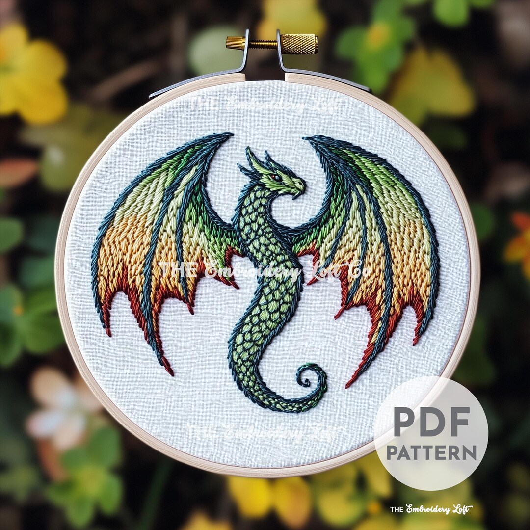 Amphithere Hand Embroidery Pattern, Winged Serpent Embroidery Pattern ...