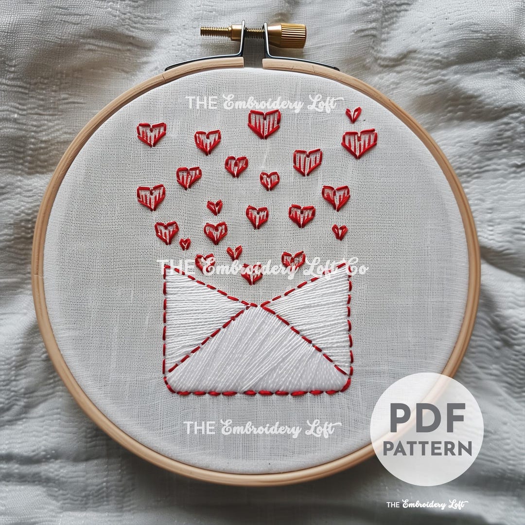 Love Mail Hand Embroidery Pattern, Heart Embroidery, Love Letter ...
