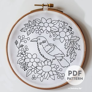 Autumn Raven Hand Embroidery Pattern, Raven Pattern, Autumn Bird ...