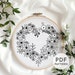 Blue Floral Heart Wreath Hand Embroidery Pattern, Heart Embroidery ...