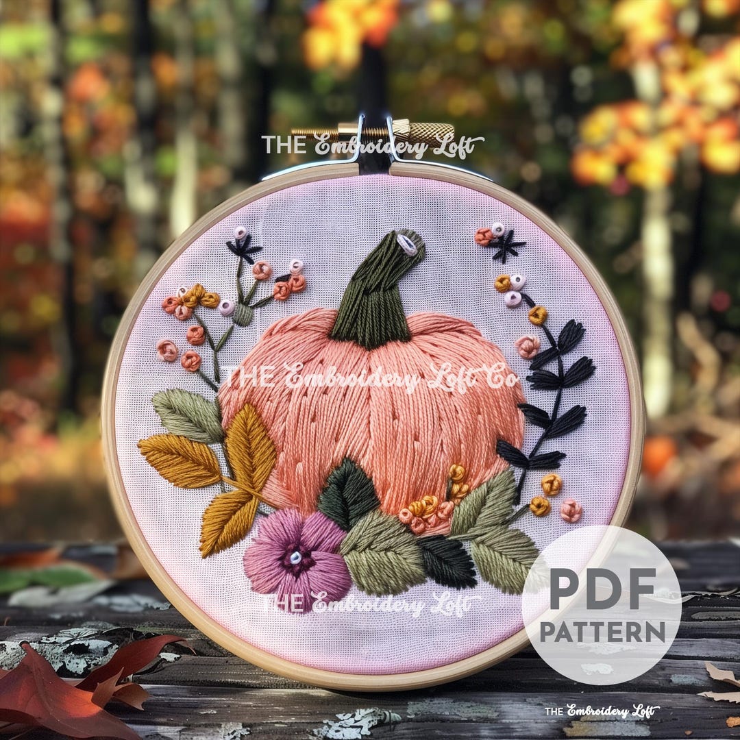 Pink Pumpkin Hand Embroidery Pattern, Cute Pumpkin, Pumpkin Pattern ...