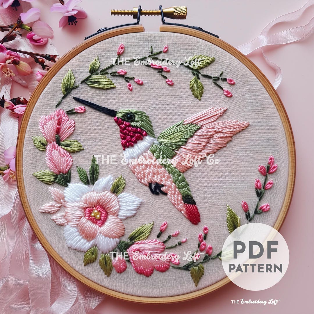 Spring Hummingbird Hand Embroidery Pattern, Hummingbird Pattern, Spring ...