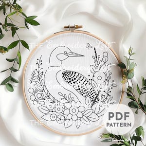 Canadian Loon Hand Embroidery Pattern, Loon Pattern, Bird Embroidery ...