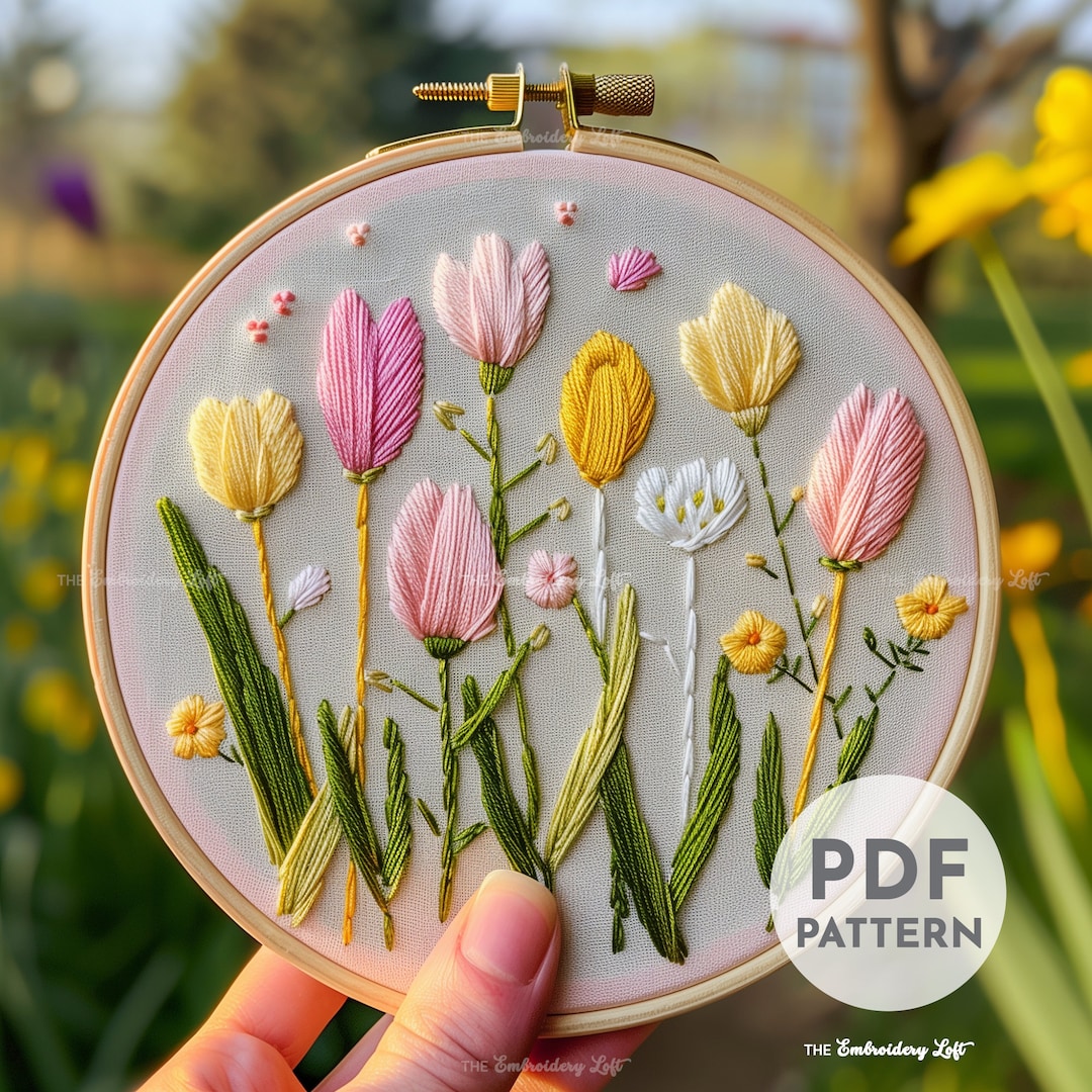 Colorful Tulips Hand Embroidery Pattern, Tulip Pattern, Tulip ...