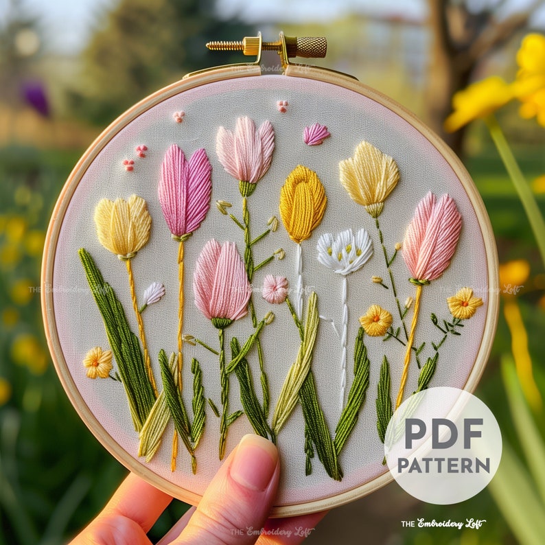 Colorful Tulips Hand Embroidery Pattern, Tulip Pattern, Tulip ...
