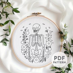 Spooky Skeleton Hand Embroidery Pattern, Skeleton Embroidery, Halloween ...