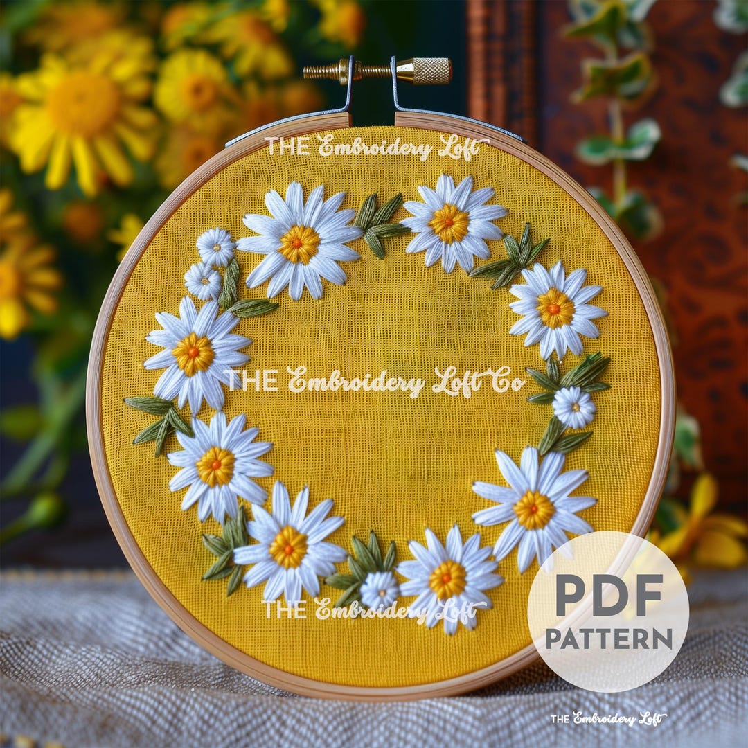 Daisy Wreath Hand Embroidery Pattern, Daisy Flower Design, Daisy ...