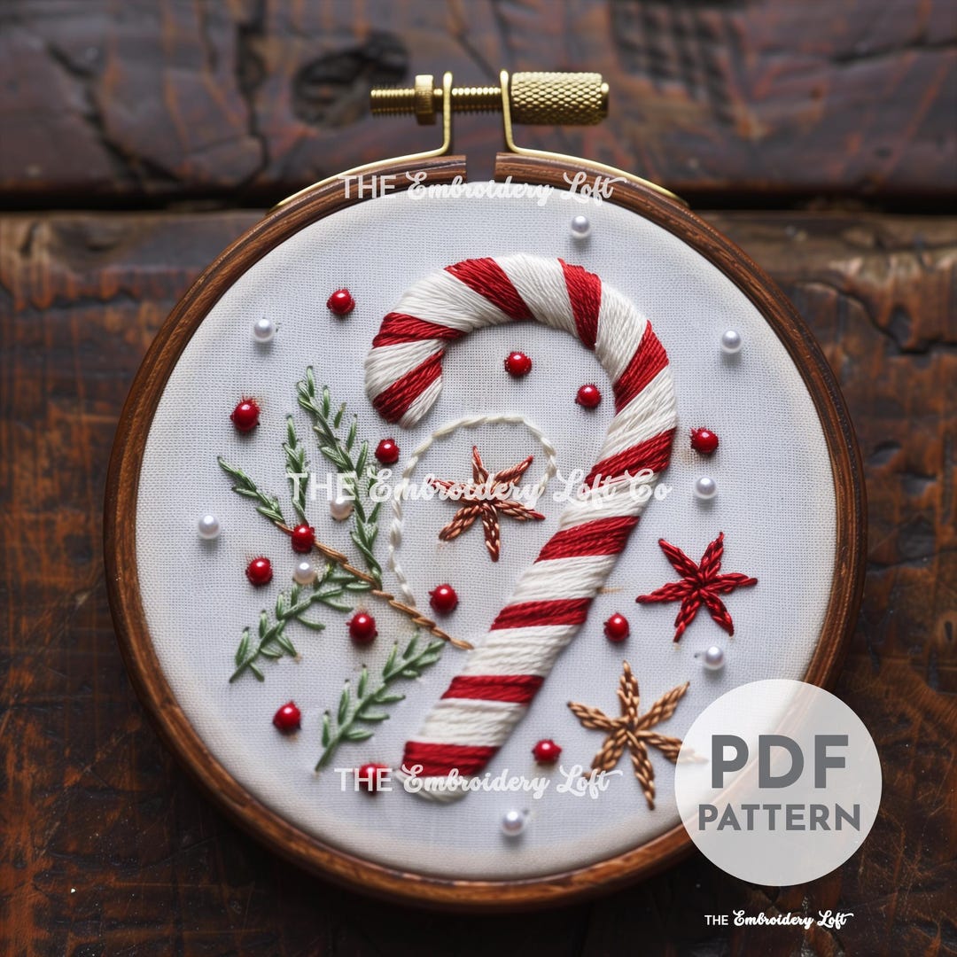 Candy Cane Hand Embroidery Pattern, Christmas Candy, Candy Cane ...
