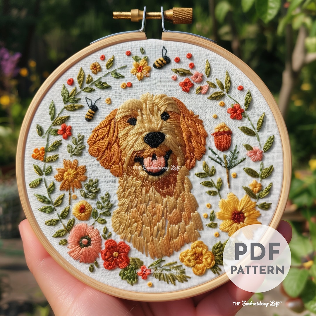 Golden Doodle Hand Embroidery Pattern, Dog Embroidery, Pet Embroidery ...