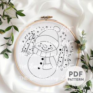 Pink Snowman Hand Embroidery Pattern, Pink Christmas Decor, Beginner ...