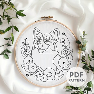 Corgi Hand Embroidery Pattern, Welsh Corgi Dog Design, Pet Embroidery ...