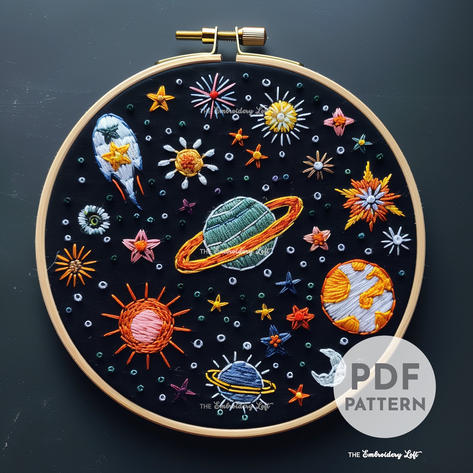 Outer Space Hand Embroidery Pattern, Universe Embroidery Pattern ...