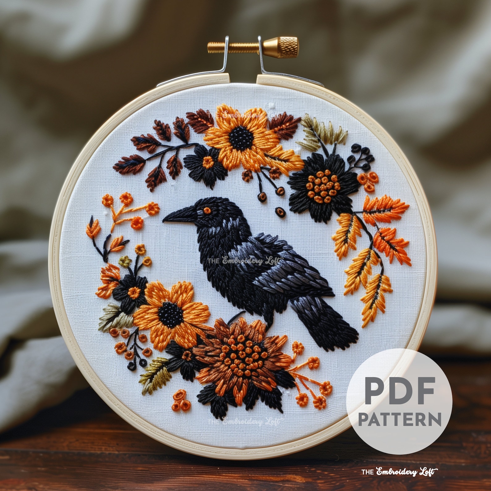 Autumn Raven Hand Embroidery Pattern, Raven Pattern, Autumn Bird ...