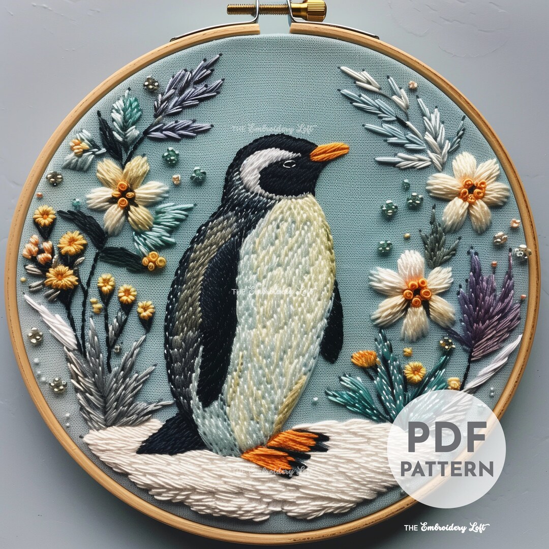 Penguin Hand Embroidery Pattern, Cute Penguin, Penguin Pattern ...