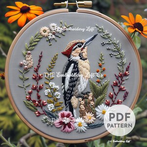Woodpecker Hand Embroidery Pattern, Woodpecker Pattern, Woodland Bird ...