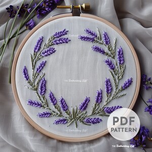 Lavender Wreath Hand Embroidery Pattern, Lavender Design, Lavender Pattern, Floral Wreath ...