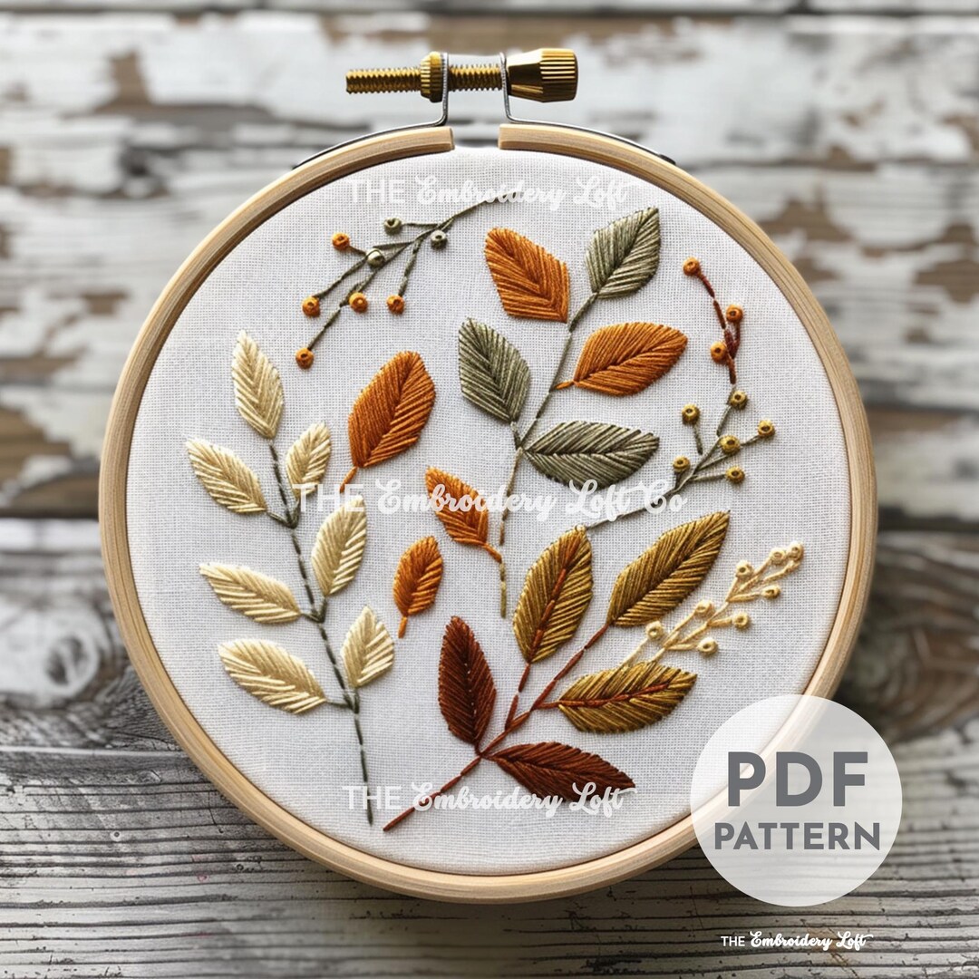 Autumn Leaves Hand Embroidery Pattern, Autumn Flowers, Botanical ...