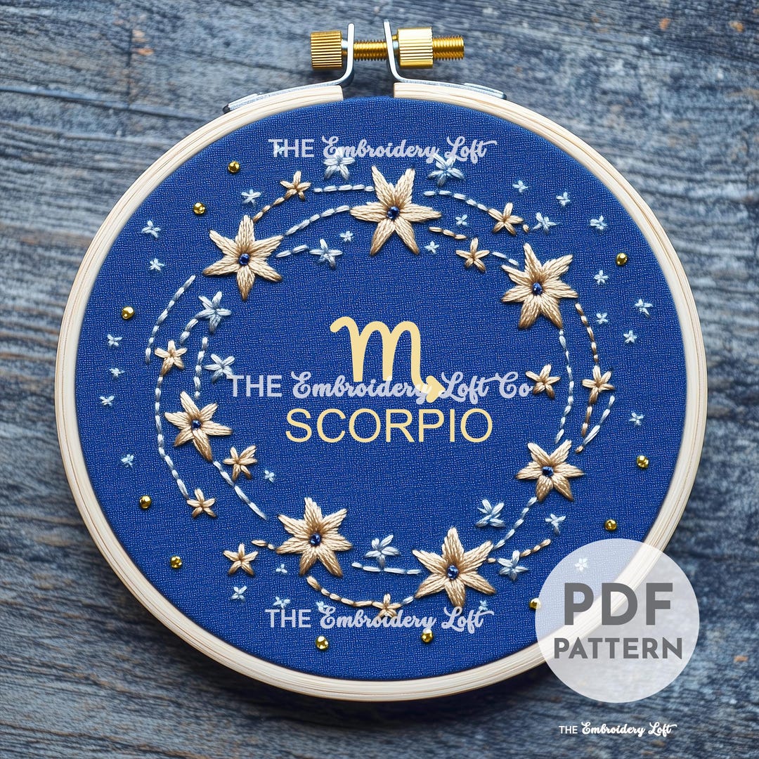 Scorpio Hand Embroidery Pattern, Zodiac Embroidery Pattern, Scorpio ...