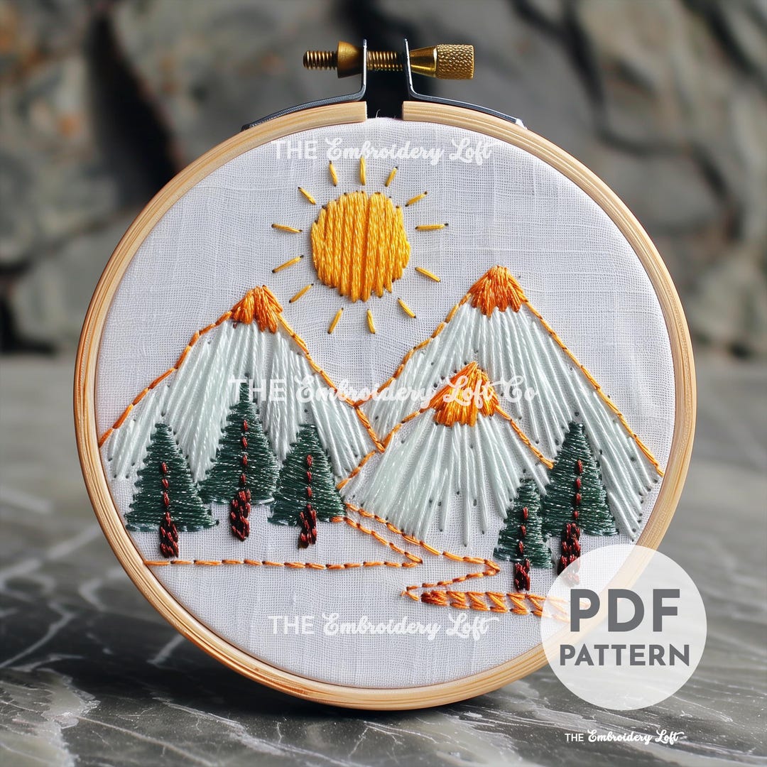 Simple Mountains Hand Embroidery Pattern, Mountains Embroidery Pattern ...