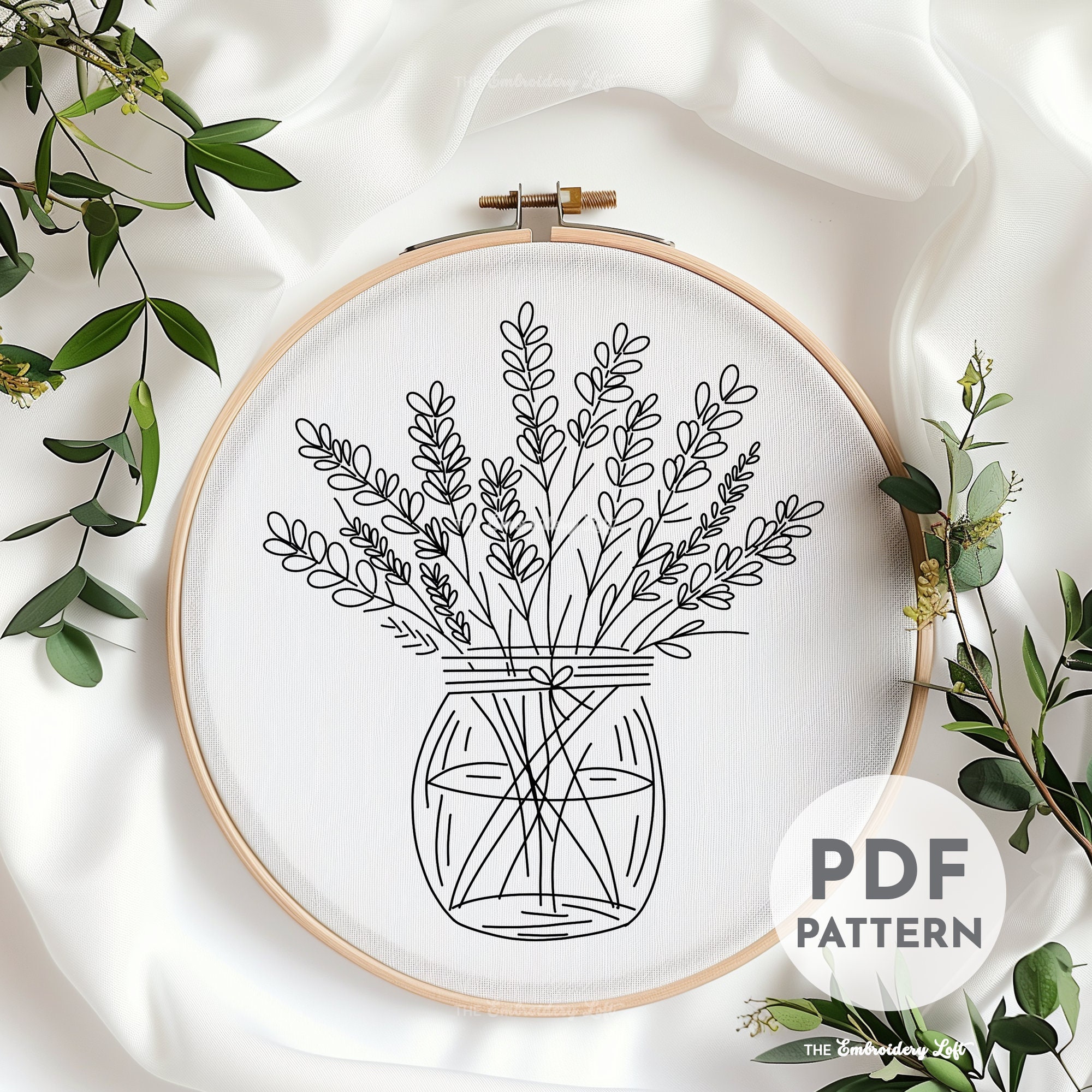 Vase of Lavender Hand Embroidery Pattern, Purple Lavender Pattern ...