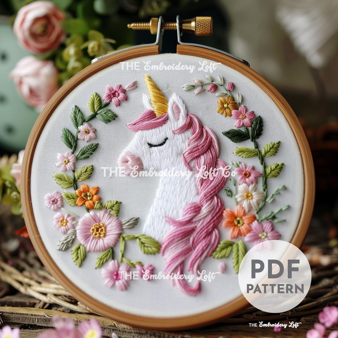 Pink Unicorn Hand Embroidery Pattern, Unicorn Embroidery Pattern ...
