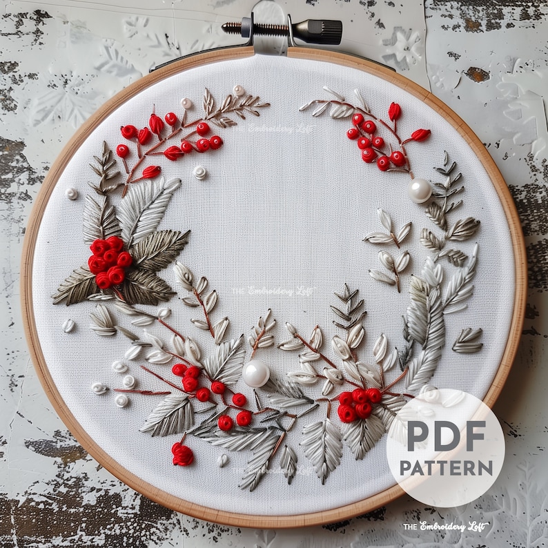 Winter Wreath Hand Embroidery Pattern, Christmas Embroidery Pattern ...