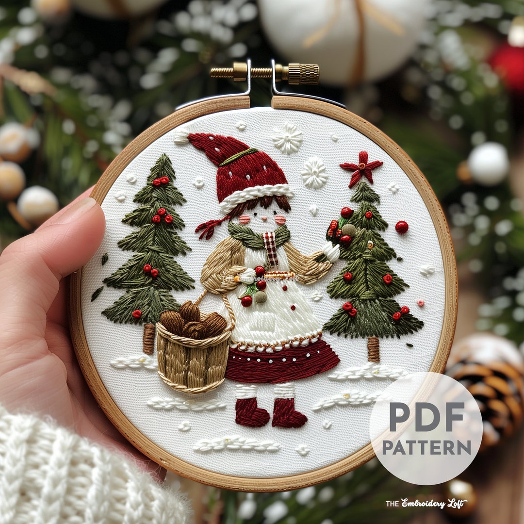 Winter Forage Hand Embroidery Pattern, Festive Lady, Christmas ...