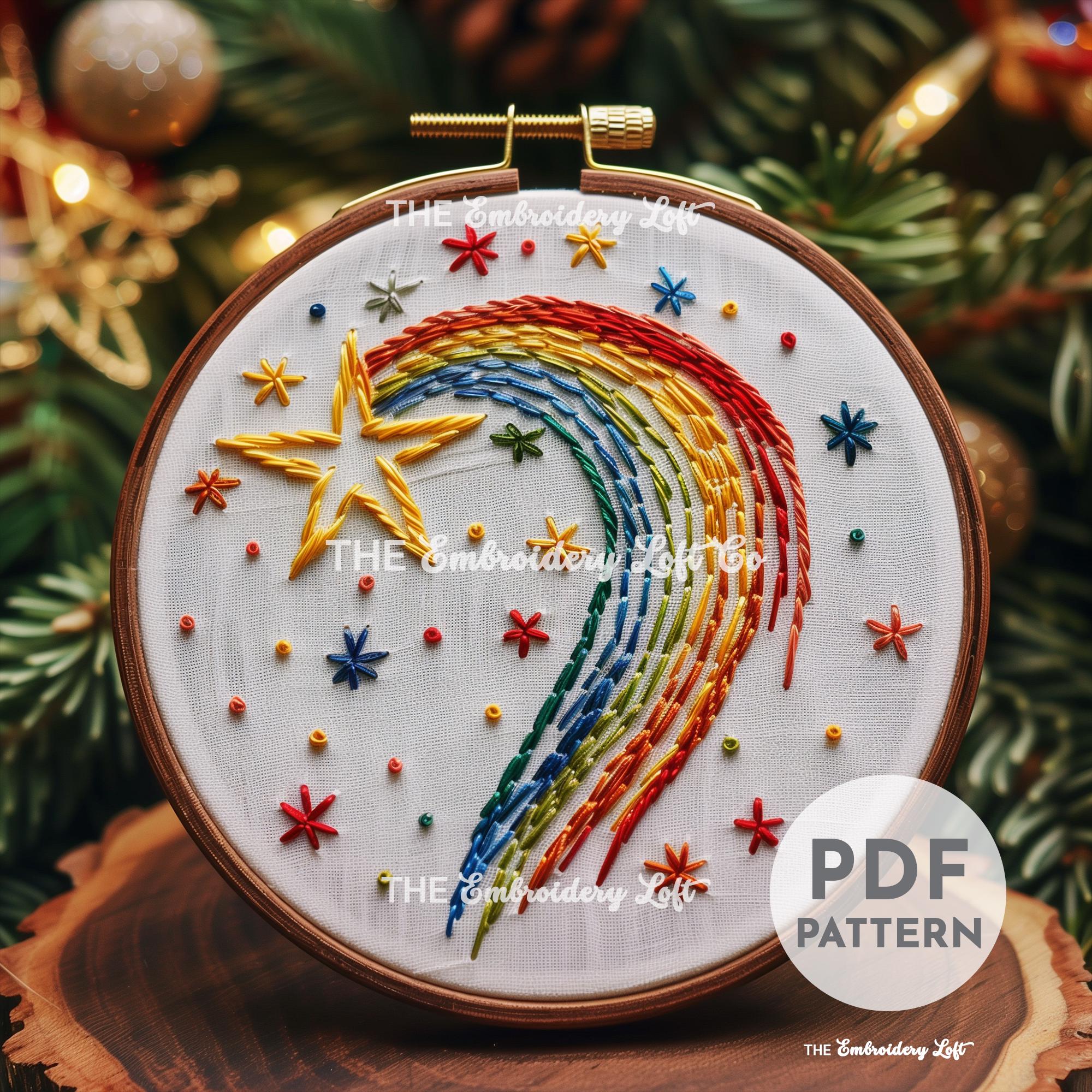 Shooting Star Hand Embroidery Pattern, Magic Star Pattern, Rainbow Star ...