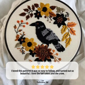 Autumn Raven Hand Embroidery Pattern, Raven Pattern, Autumn Bird ...